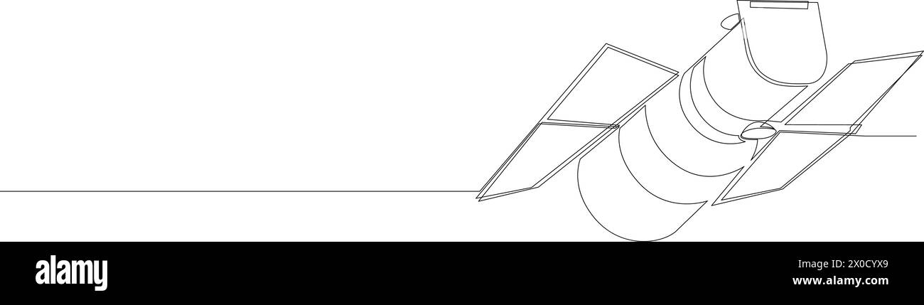 Continuous one line drawing of space orbital satellite. Single line ...