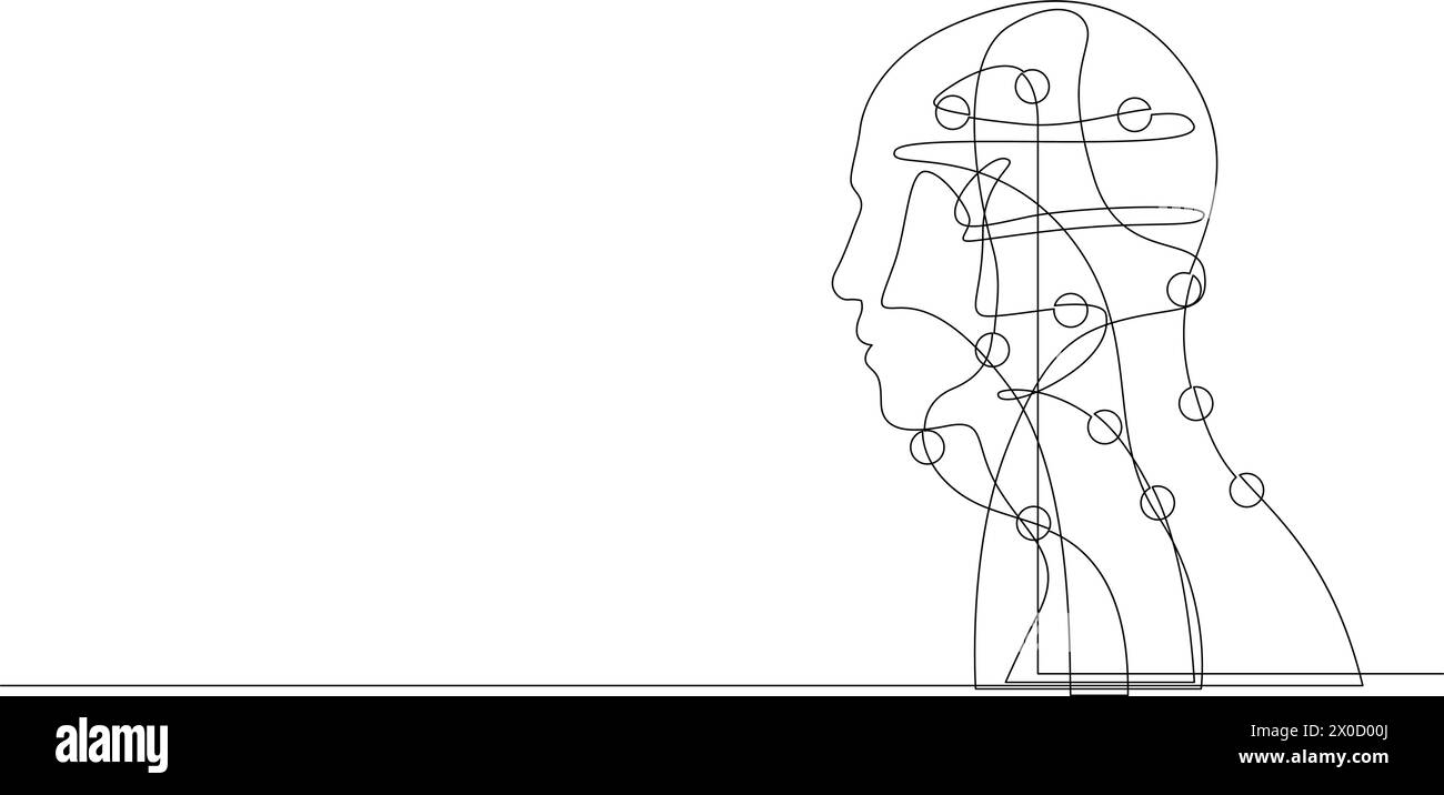 Continuous one line drawing of person profile with dots. Problems ...