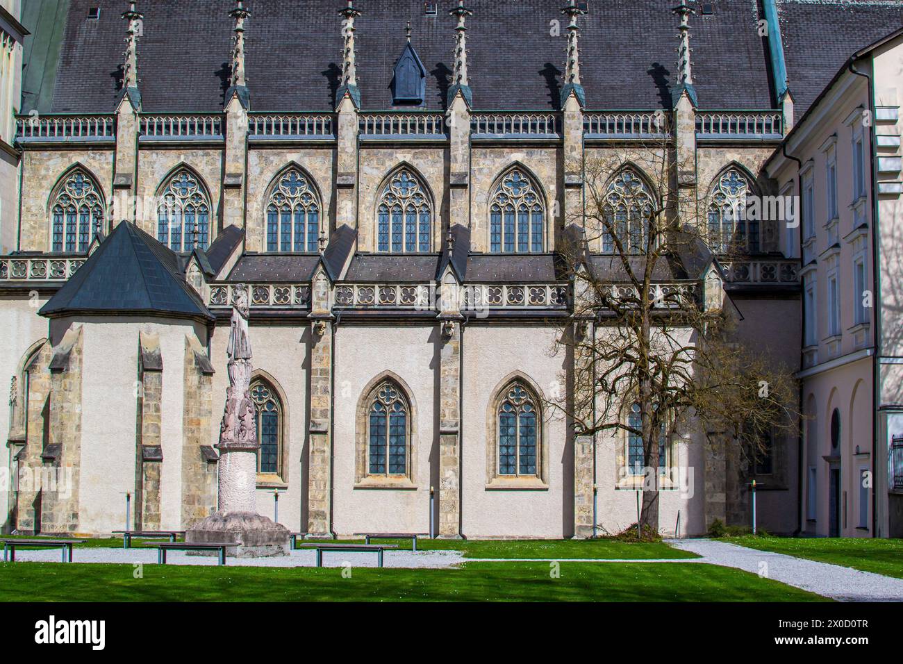 View of the side wall of an ancient abbey in Europe Stock Photo - Alamy