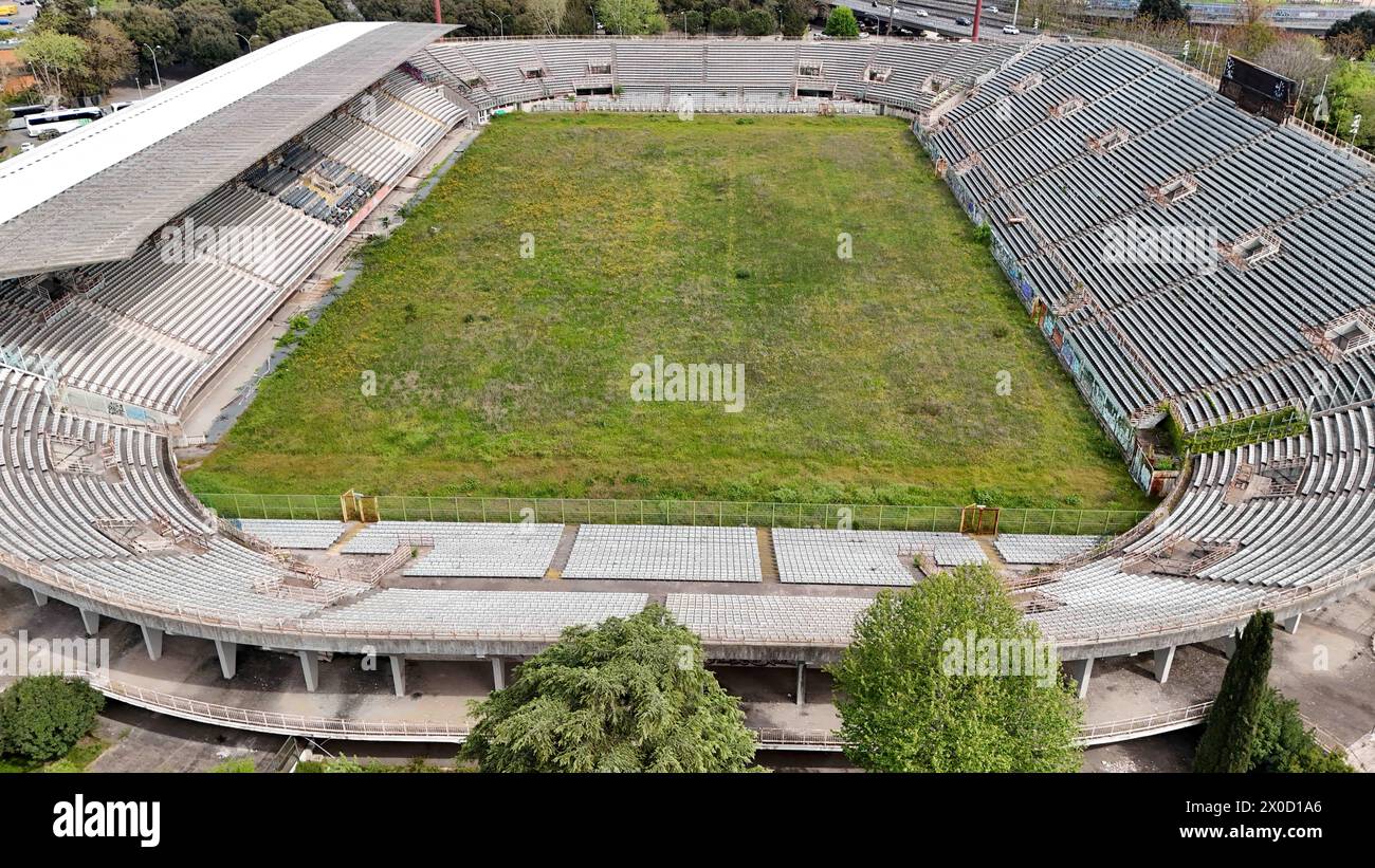 Roma, Italia. 11th Apr, 2024. The Flaminio Stadium in disuse in Rome ...