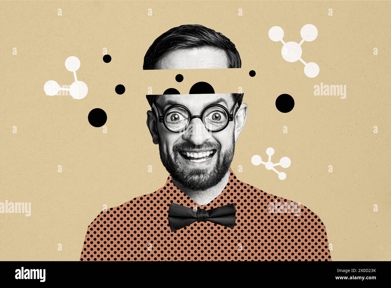 Composite photo collage of happy funny headless man scientist biology ...