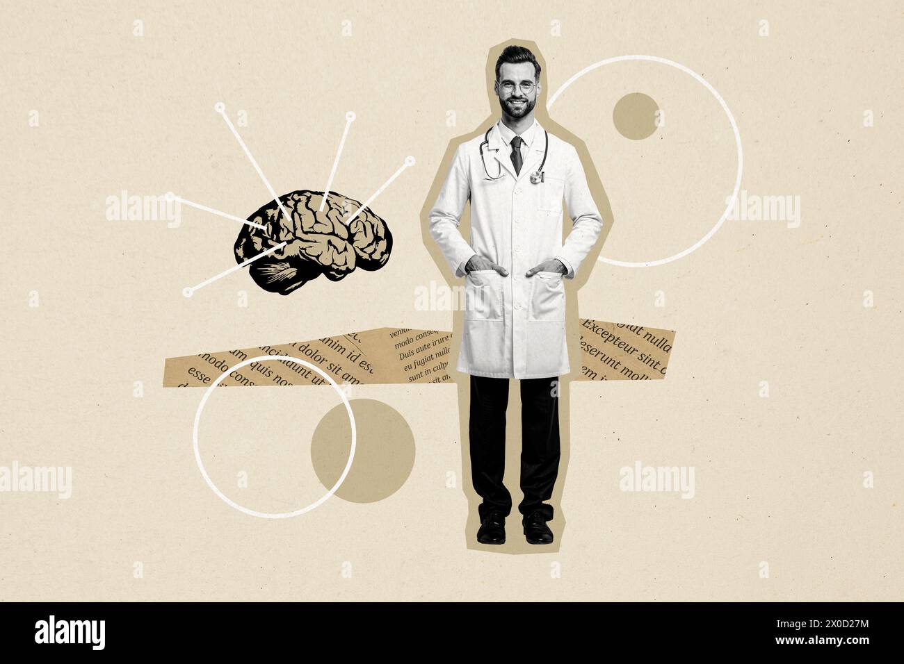 Composite photo collage of young doctor neurosurgeon brain organ ...