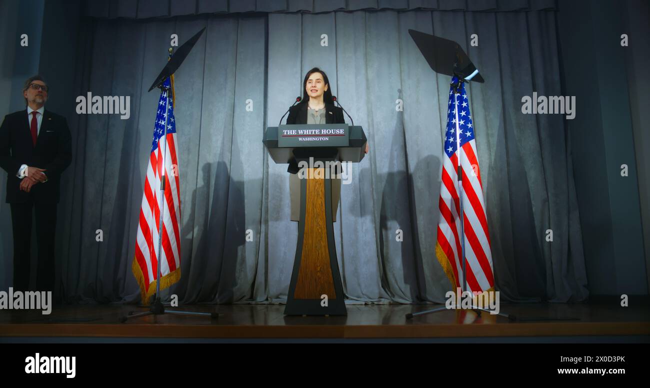 Female American republican politician delivers successful speech to ...