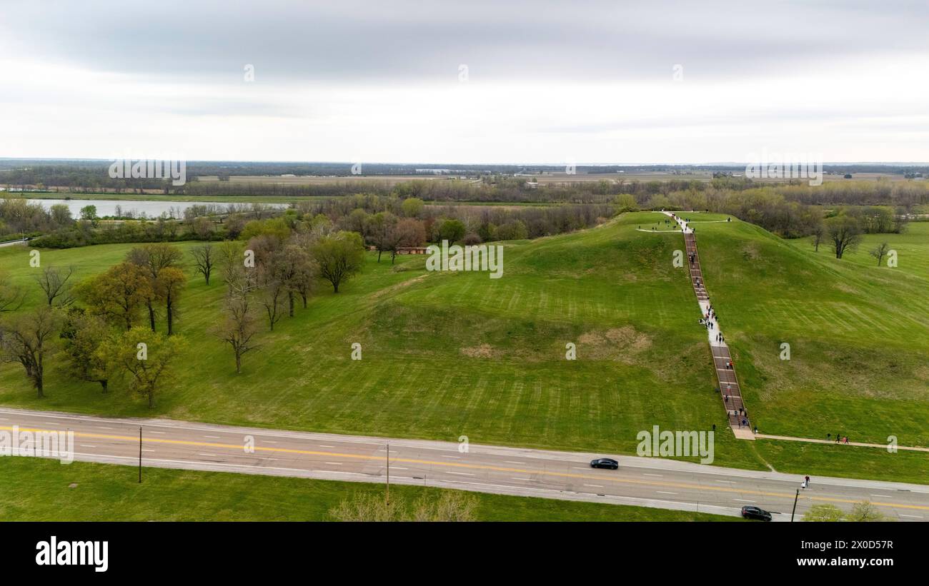 Aerial photograph of Monks Mound at Cahokia Mounds State Historical ...