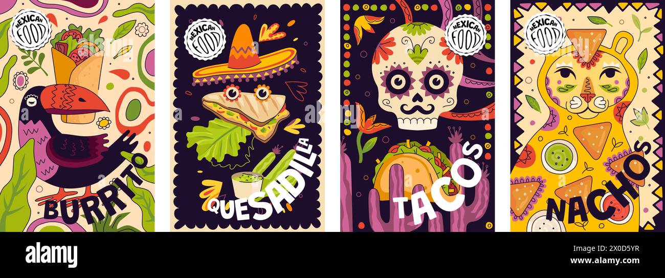 Mexican fast food promo poster design set. Mexico cuisine banner ...