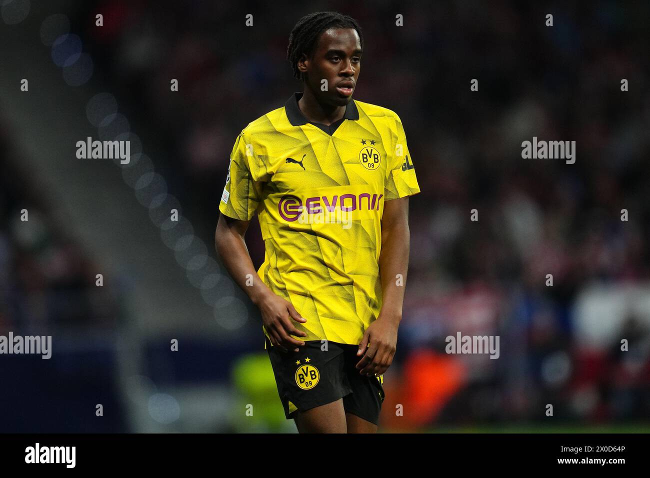 Madrid, Spain. 10th Apr, 2024. Jamie Bynoe-Gittens of Borussia Dortmund ...