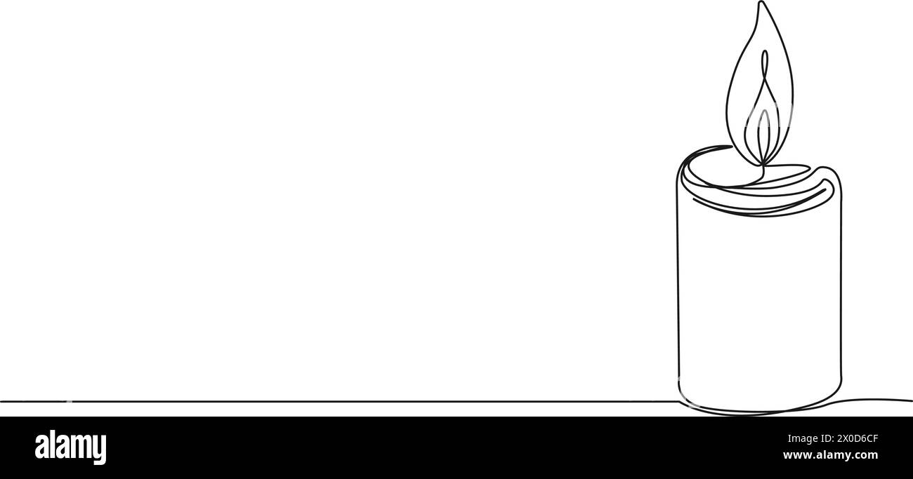 continuous single line drawing of burning candle, line art vector ...