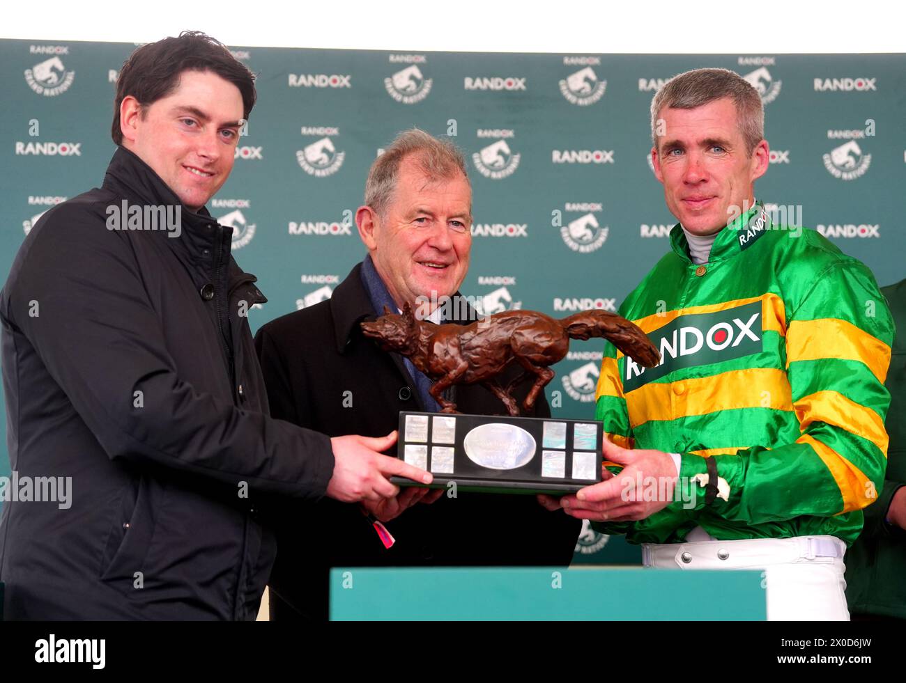Trainer Emmet Mullins (left), owner J.P. McManus and jockey Derek O ...