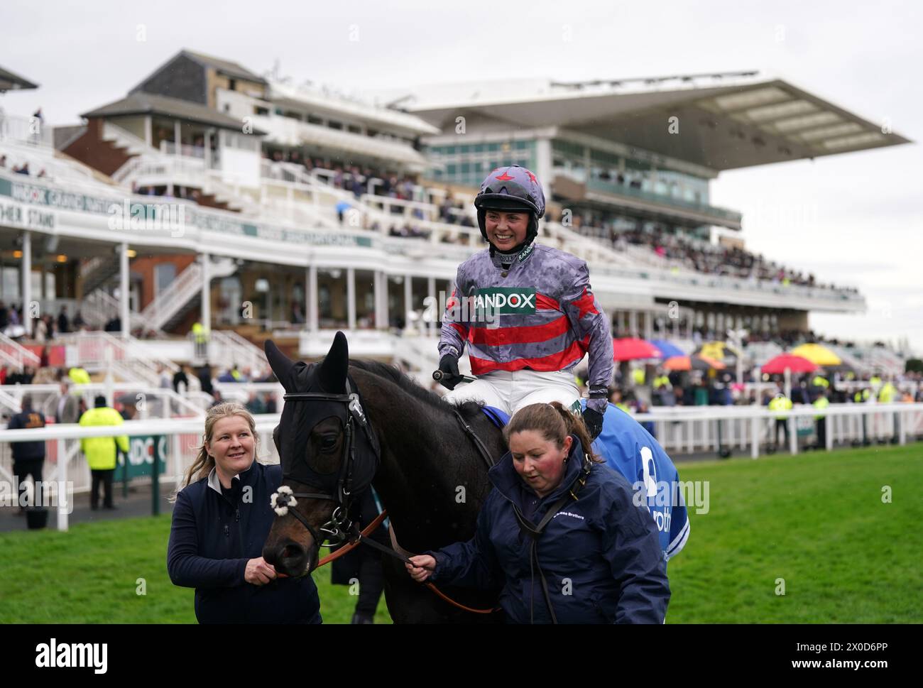 Bryony Frost on board Sans Bruit celebrates winning the Close Brothers ...