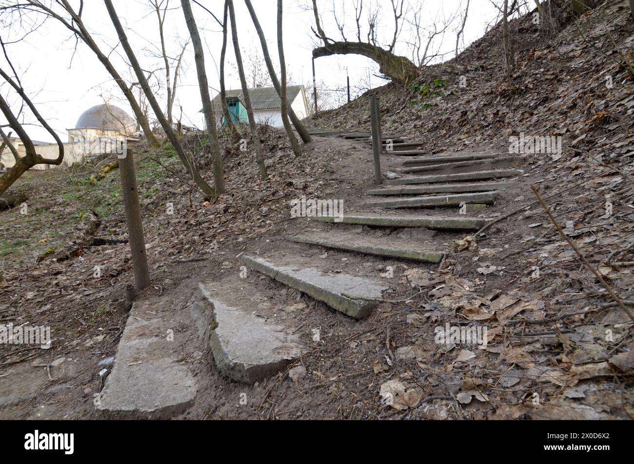 Steps to the old closed Tartar cemetery, dome of Ar Rahma mosque on a ...