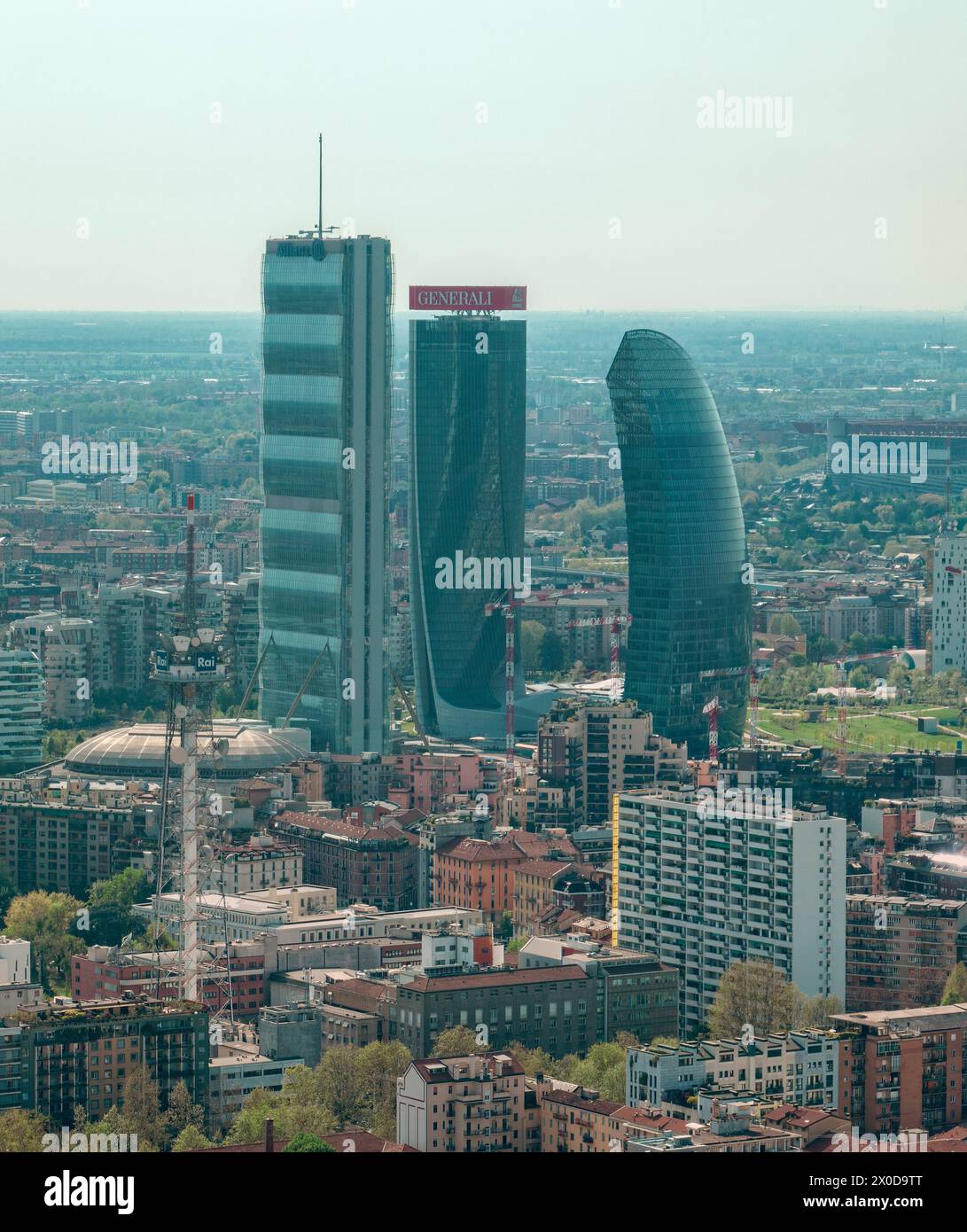 Aerial view of CityLife park with the three tower: The Straight One ...