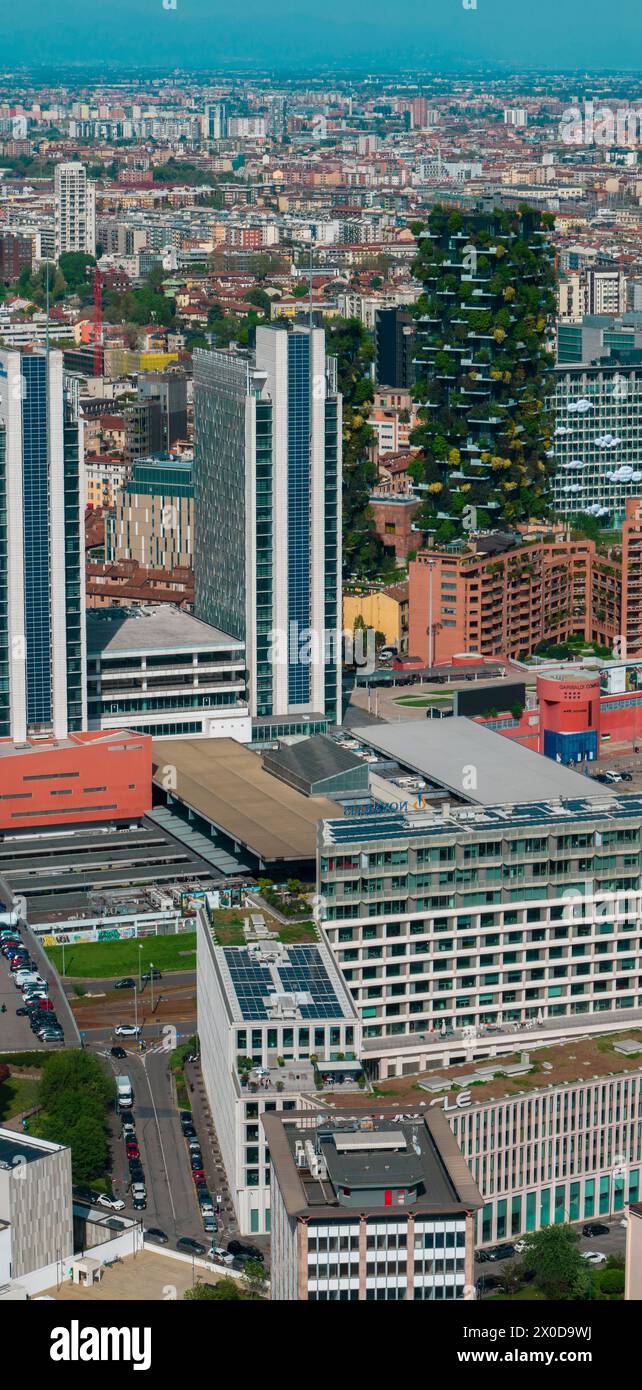 Aerial view of the skyscrapers and buildings close Piazza Gae Aulenti ...