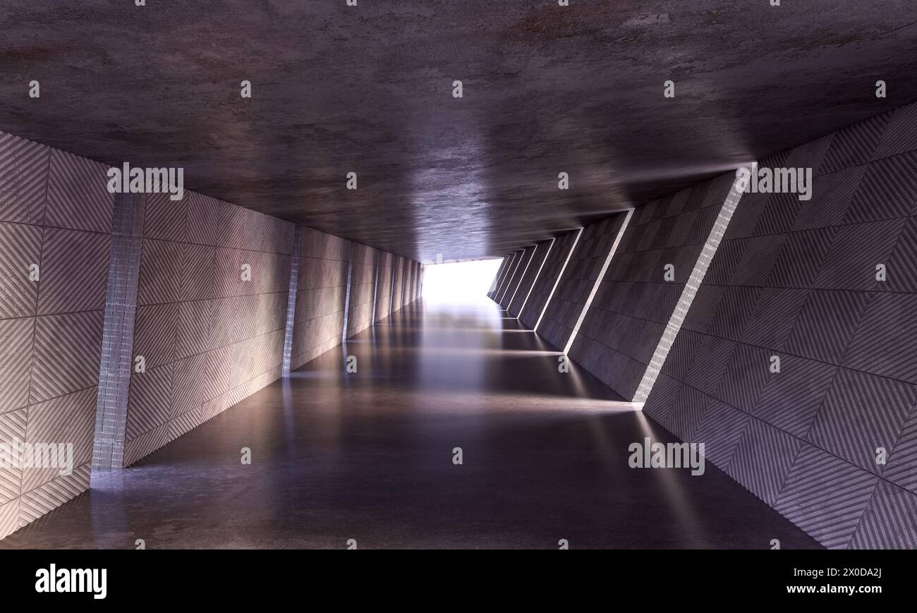 Abstract view of a contemporary tunnel interior with striking geometric ...