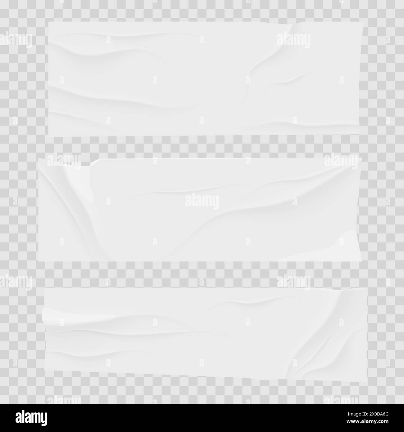 Glued sticky set white skotch tape paper stripe. Crumped surface label ...