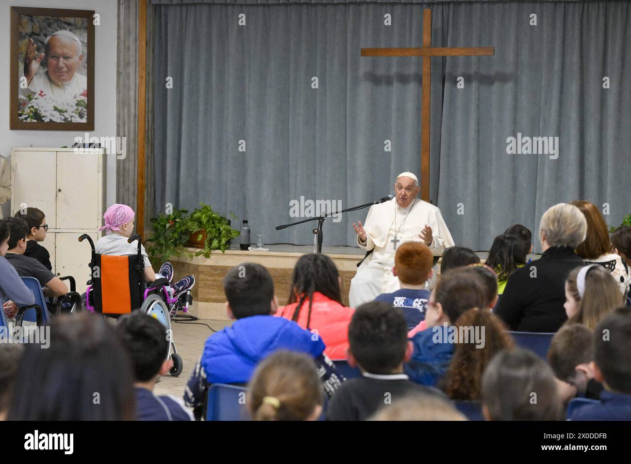 Rome, Italy. 11th Apr, 2024. Pope Francis meets 200 children during a ...