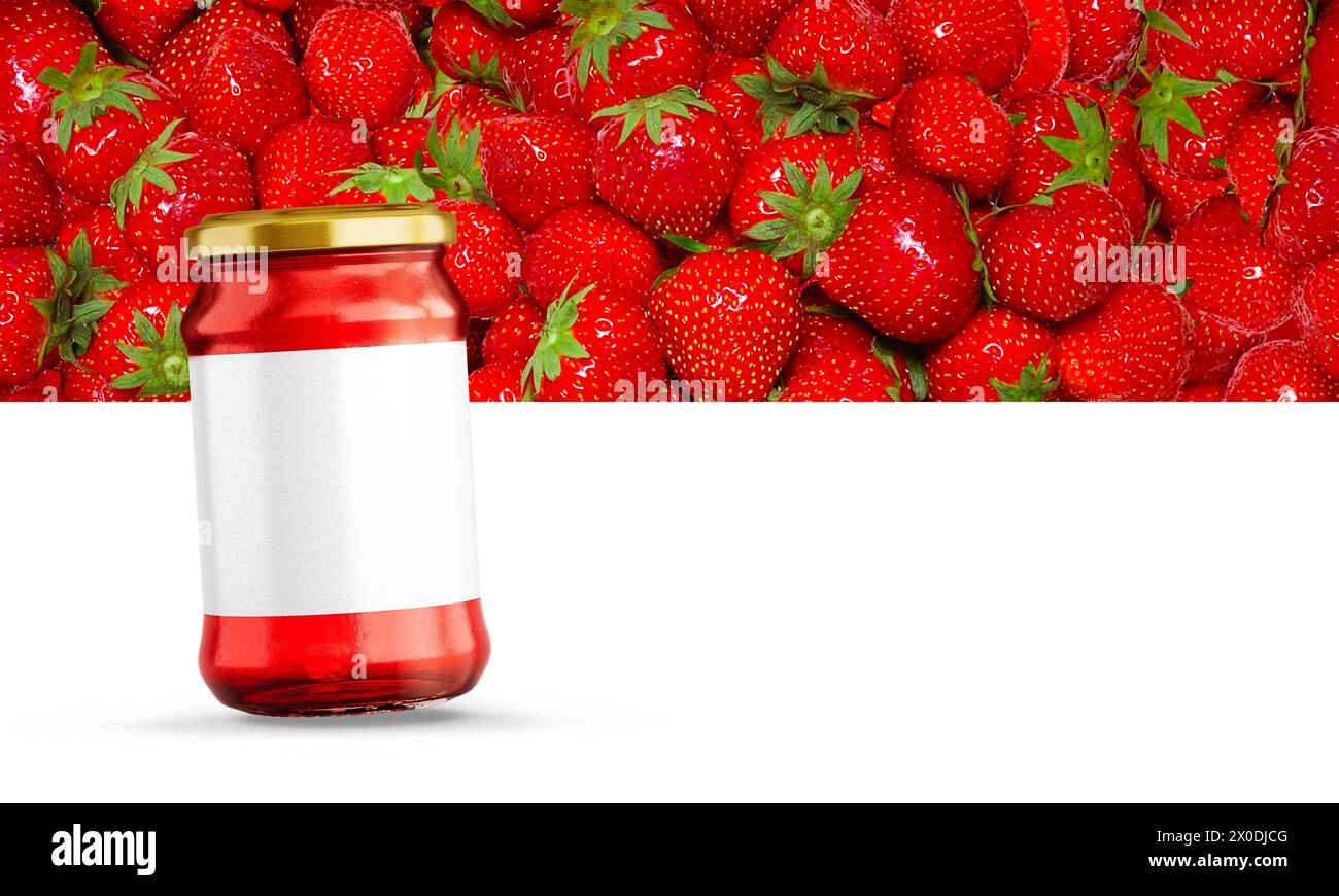 Strawberry Jam Jar Mockup with Blank Label Stock Photo - Alamy