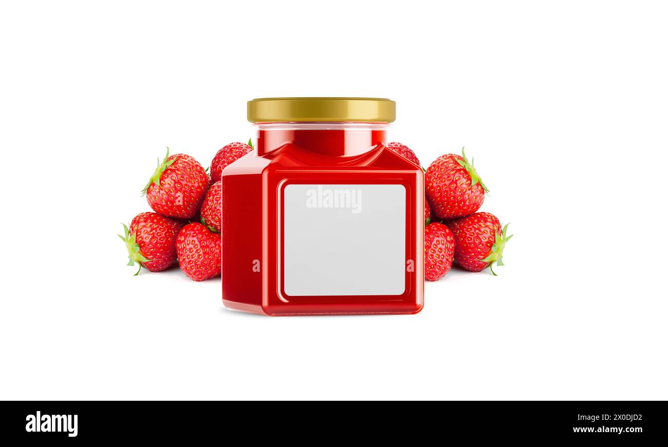 Strawberry Jam Jar Mockup with Blank Label Stock Photo - Alamy