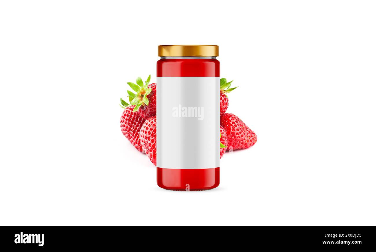 Strawberry Jam Jar Mockup with Blank Label Stock Photo - Alamy