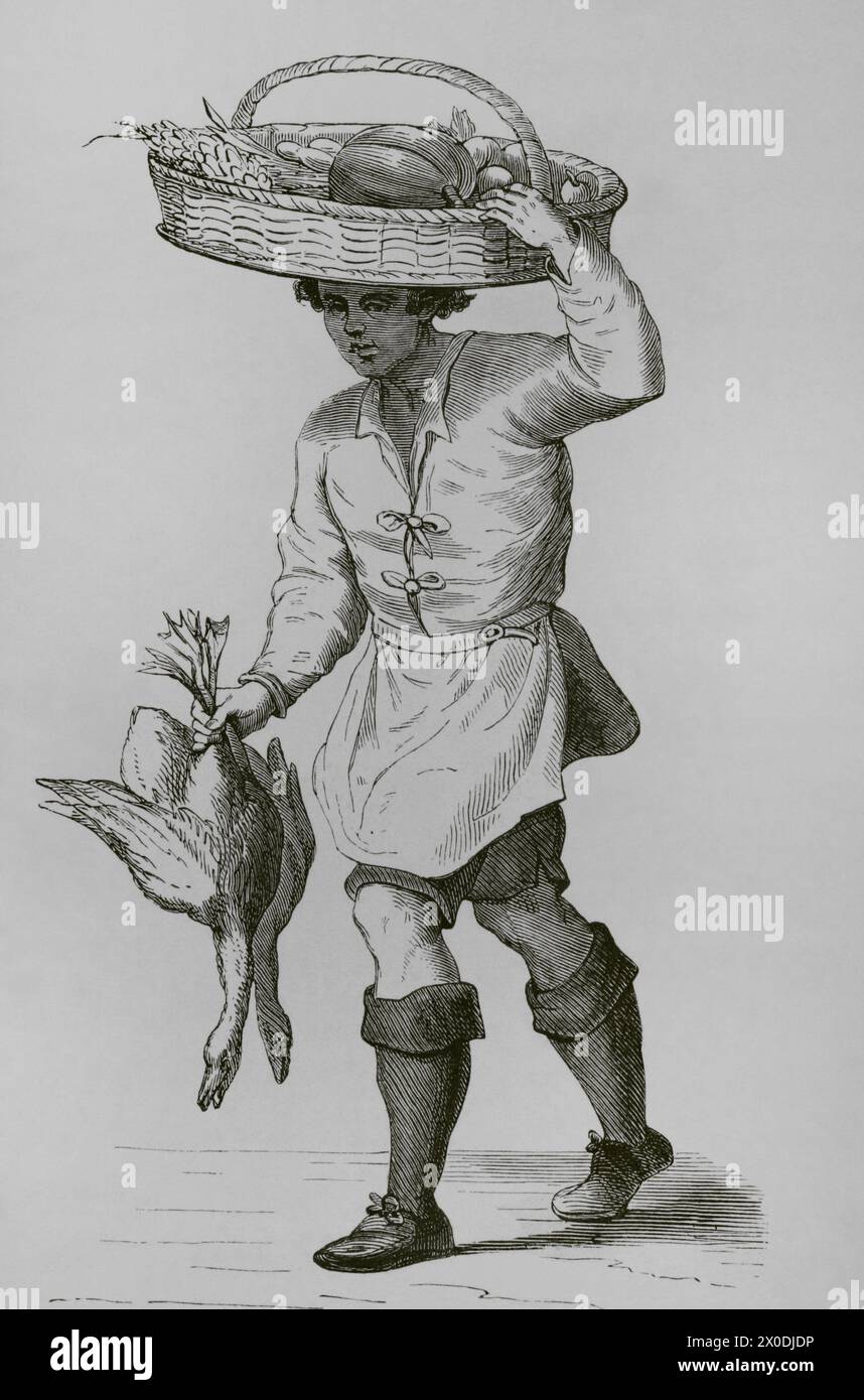 Poultry dealer. Facsimile from a woodcut by Cesare Vecellio (ca. 1521 ...