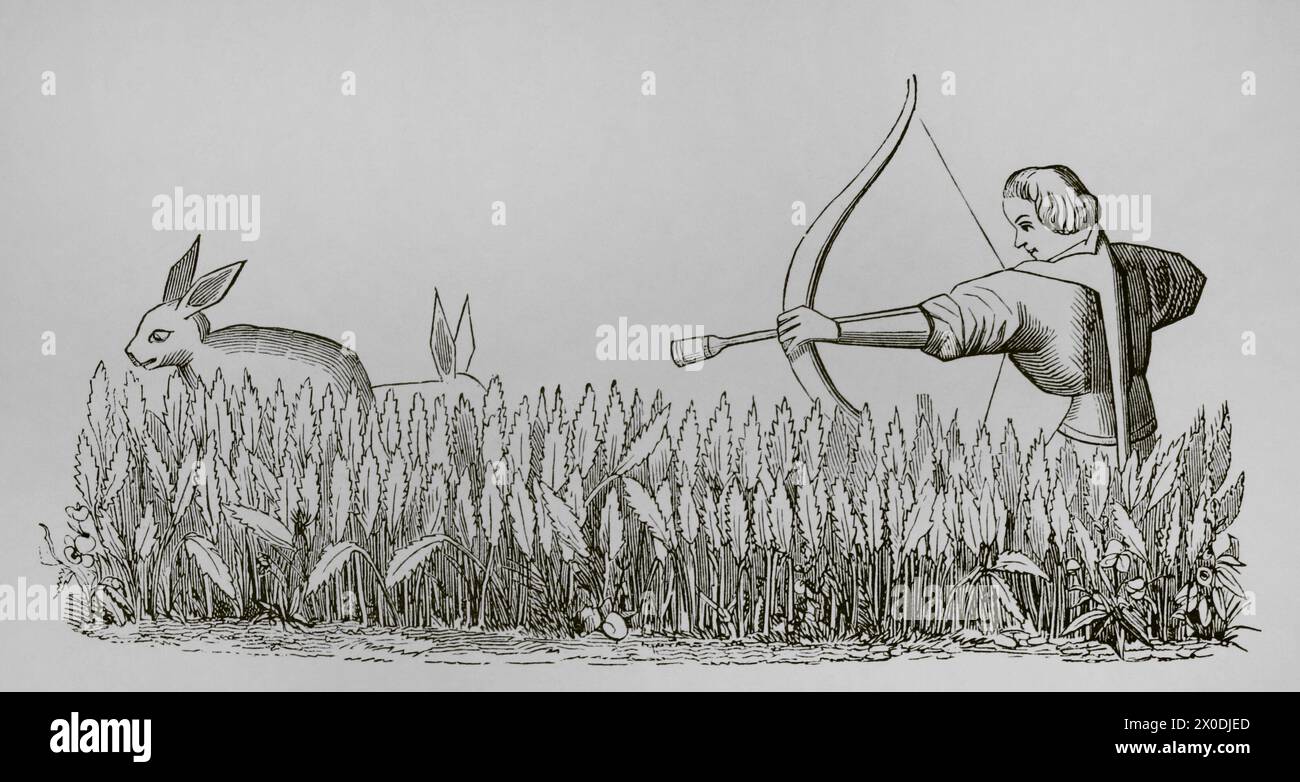 How to allure the hare. 19th century facsimile after a miniature in the ...