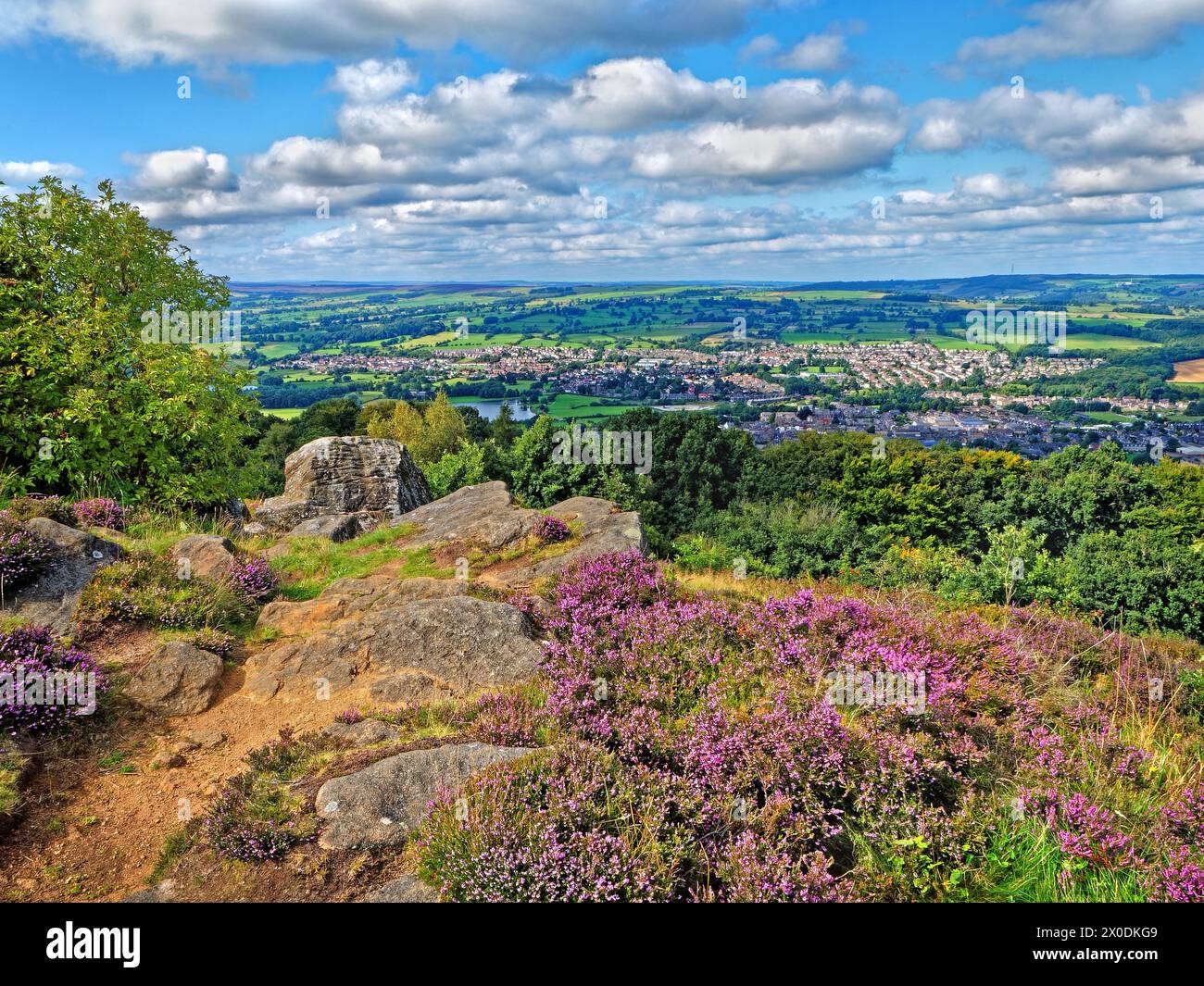 UK, West Yorkshire, Otley, Otley Chevin, Surprise View looking over ...