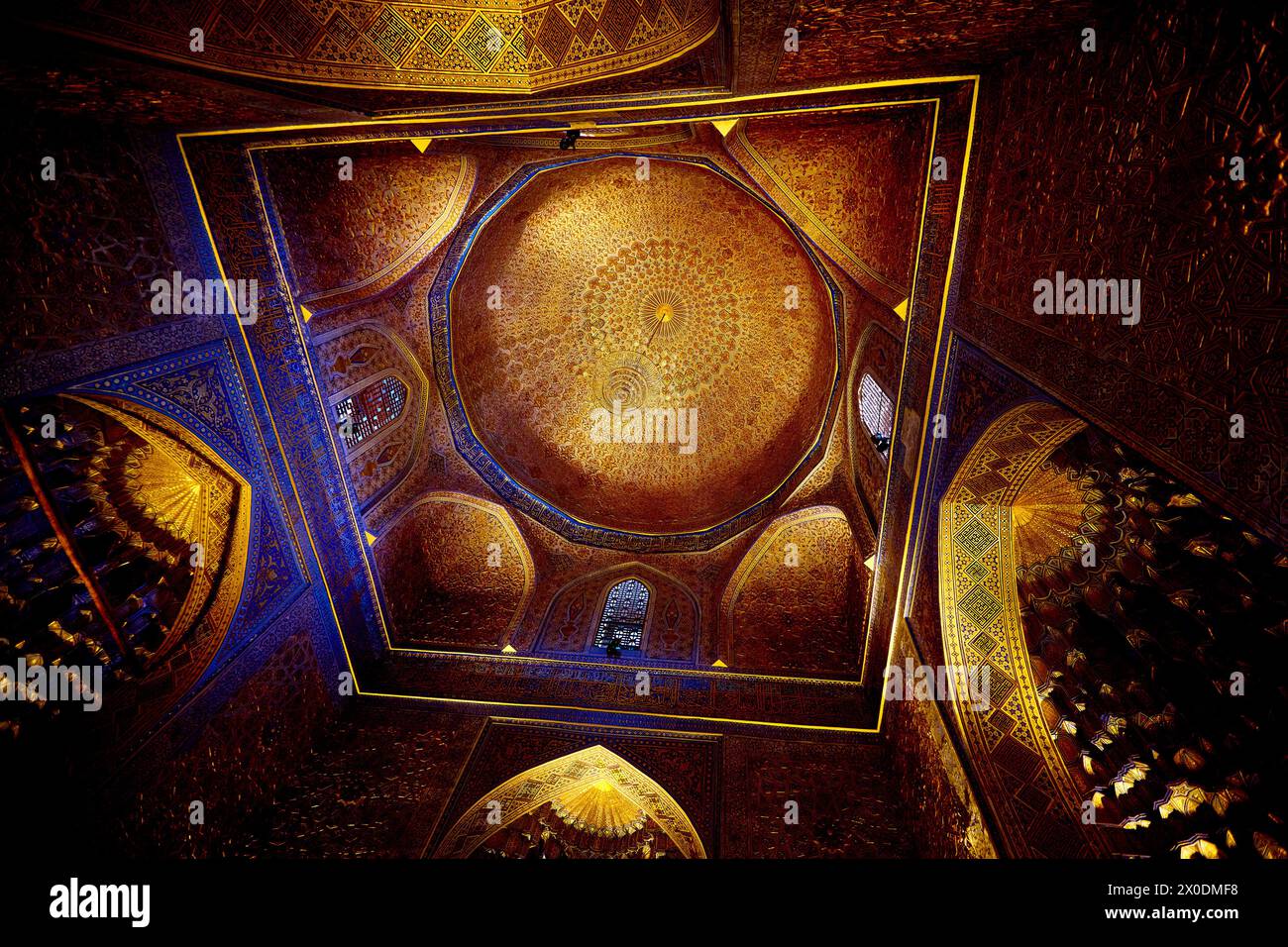 Golden Interior ceiling and arch of the tomb of the Gur Emir Amir Temur ...