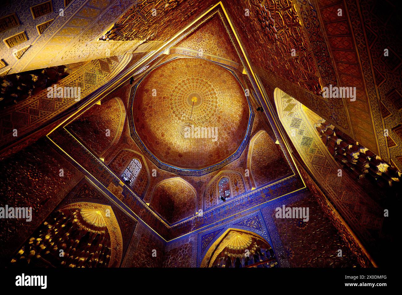 Golden Interior ceiling and arch of the tomb of the Gur Emir Amir Temur ...