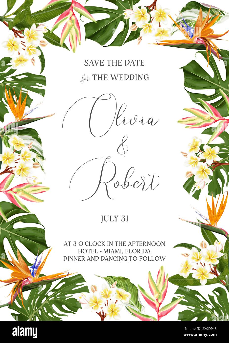 Summer frame with tropical flowers and leaves for invitation, banner ...