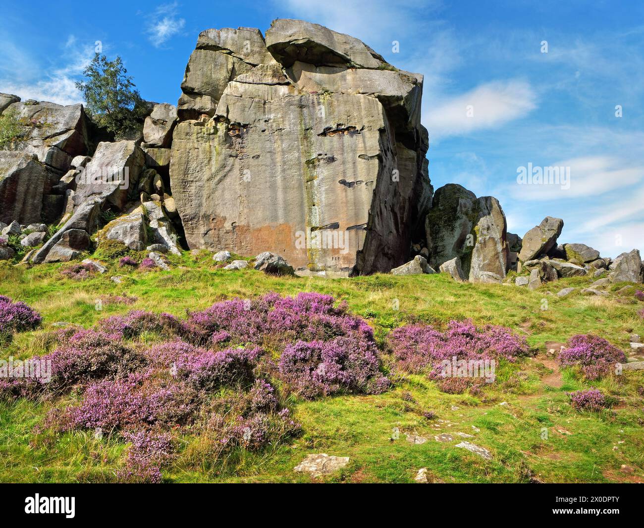 UK, West Yorkshire, Ilkley, Ilkley Moor Cow Rock Formation Stock Photo ...