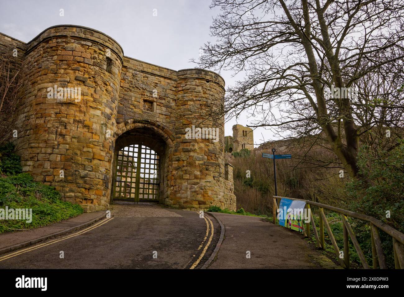 The impressive twin towered gatehouse to Scarborough Castle, England ...