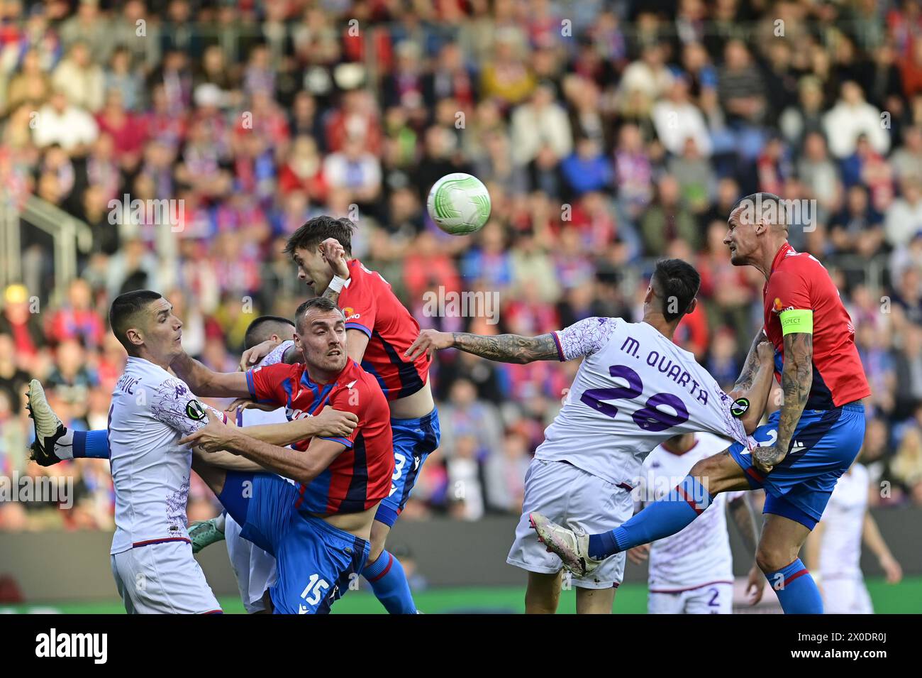 Pilsen, Czech Republic. 11th Apr, 2024. Soccer players in action during ...