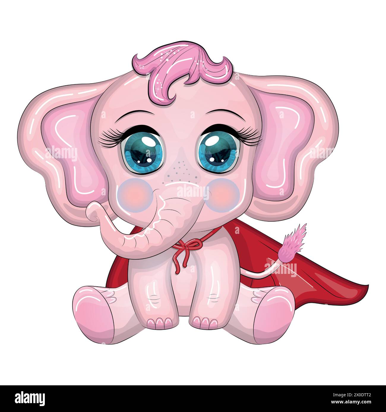 Cute cartoon elephant, childish character in super hero red cape Stock ...