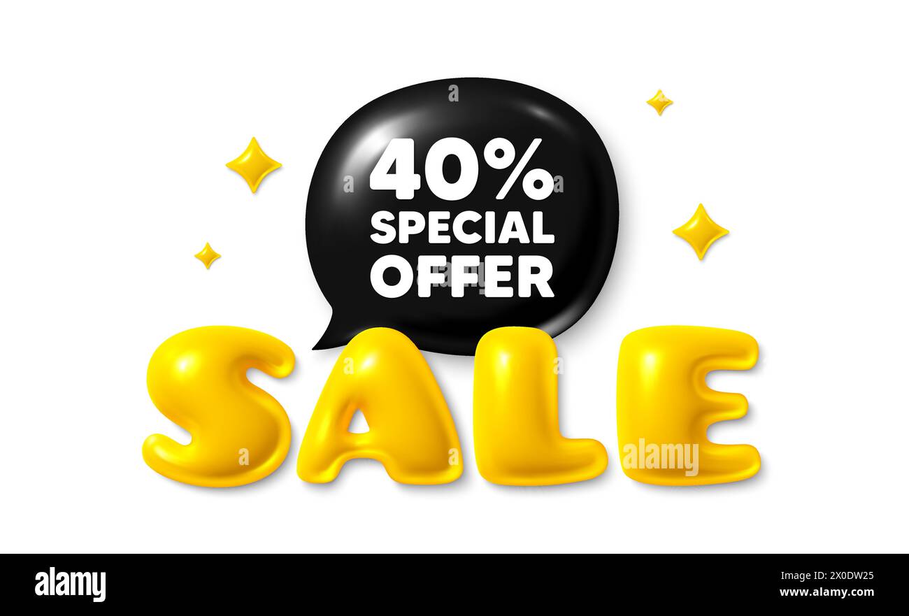 40 percent discount offer. Sale price promo sign. Sale text 3d banner ...