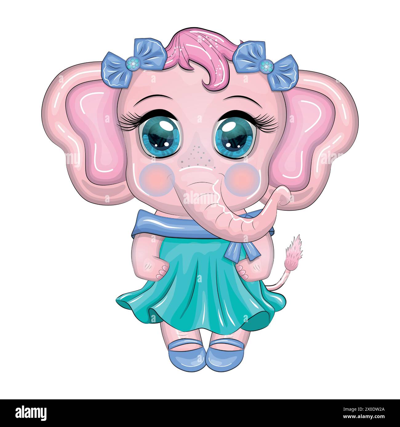 Cute cartoon elephant girl, children's character in a beautiful dress ...