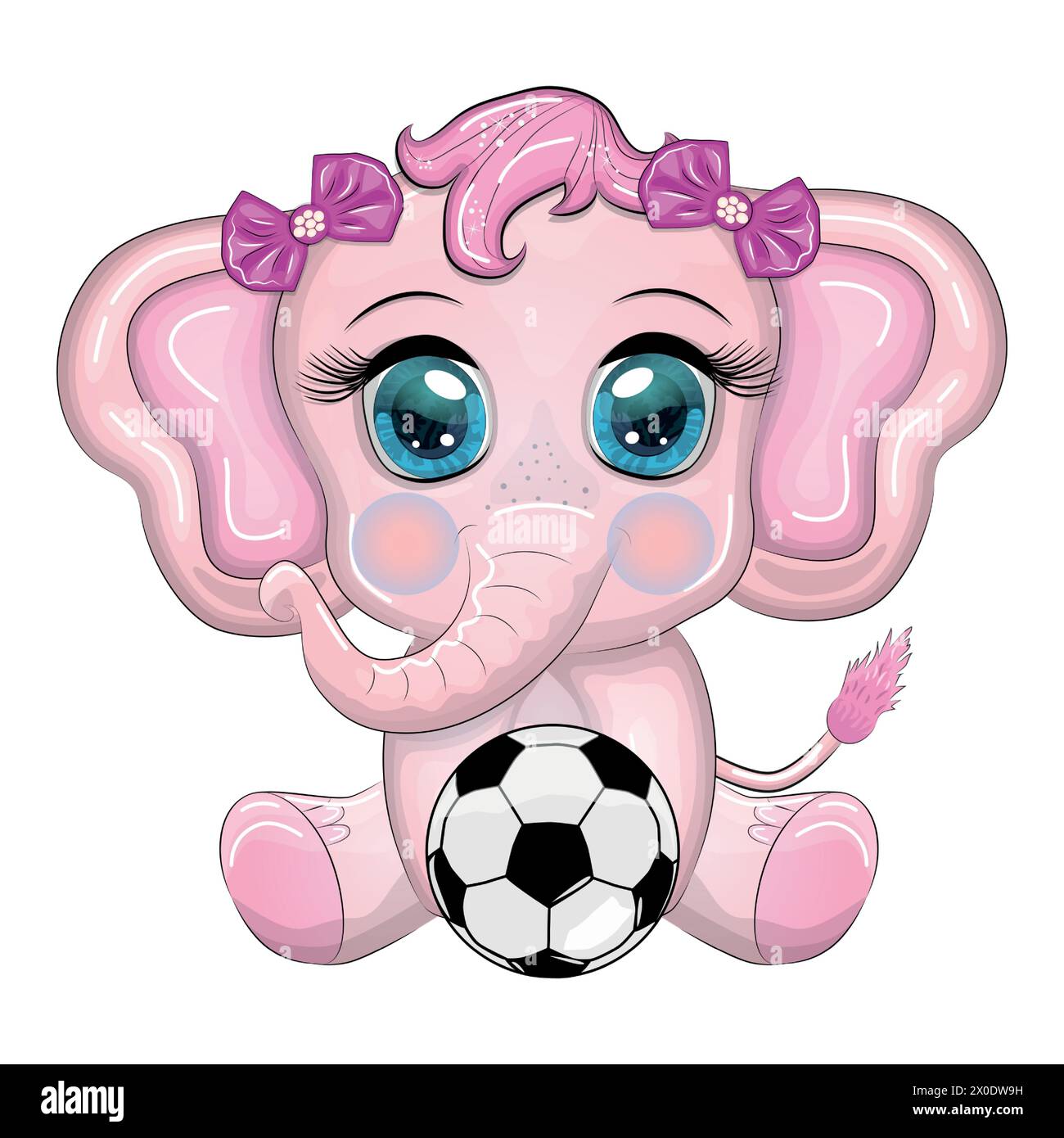 Cute cartoon elephant, children's character with beautiful eyes with a ...