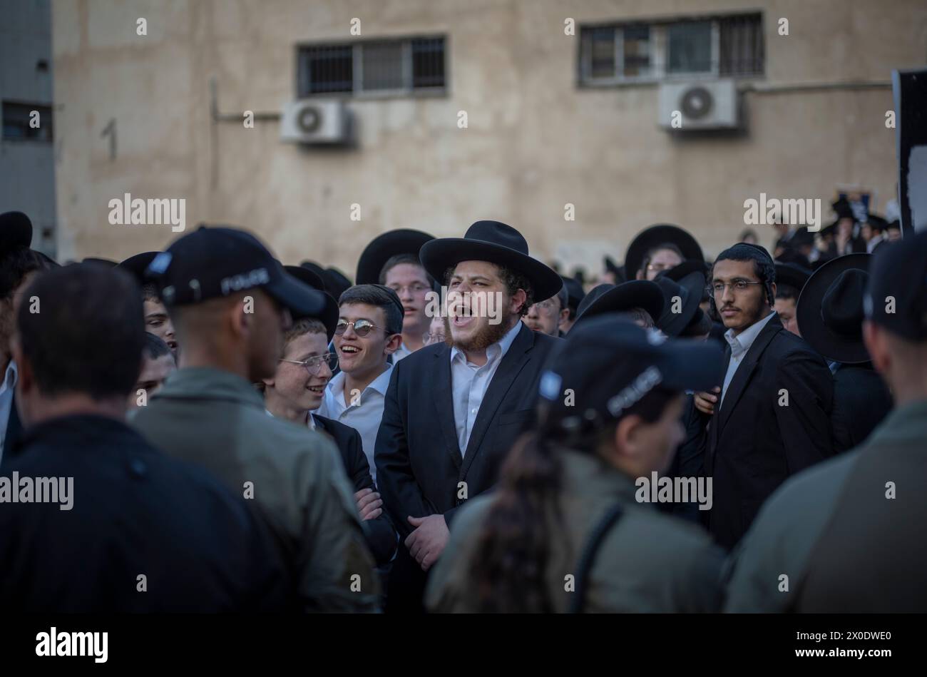 Jerusalem, Israel. 11th Apr, 2024. Ultra-Orthodox Jewish protesters ...