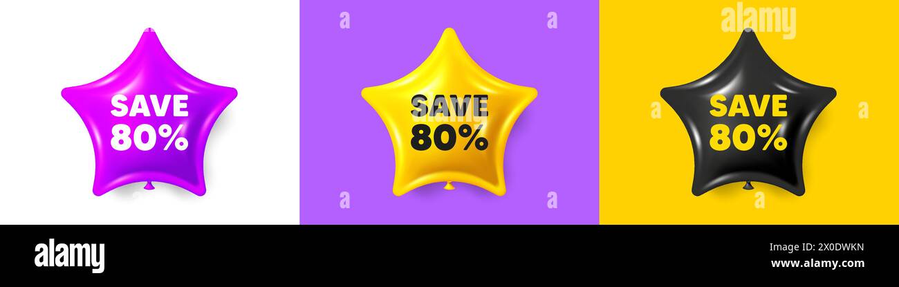 Save 80 percent off. Sale Discount offer price sign. Birthday star ...