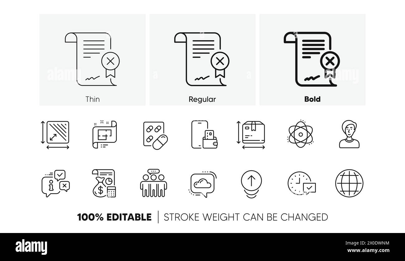 Cloud Communication Swipe Up And Reject Certificate Line Icons For Web App Printing Line
