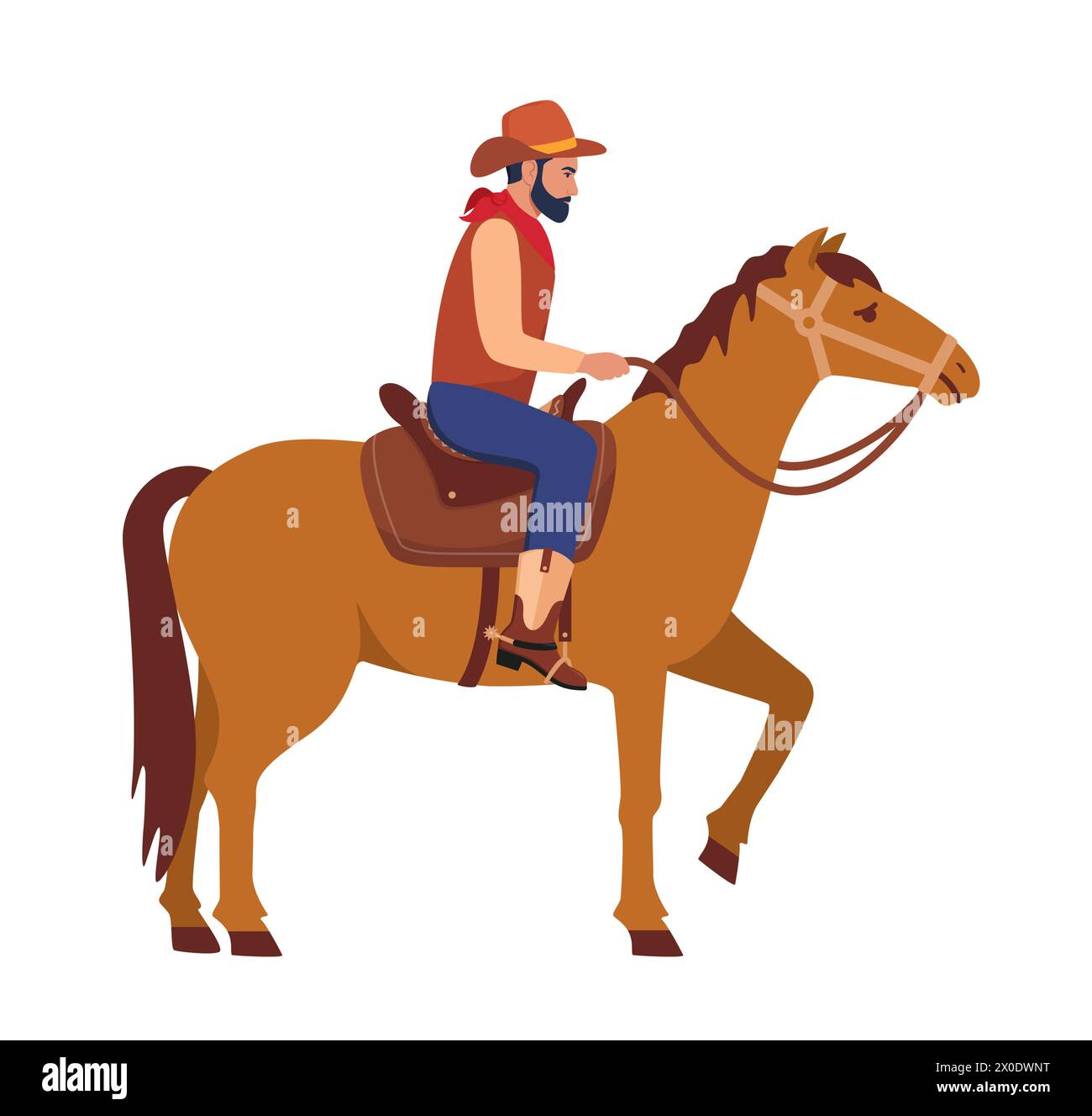 Cowboy character ride horse. Happy smiling cowboy sheriff character ...