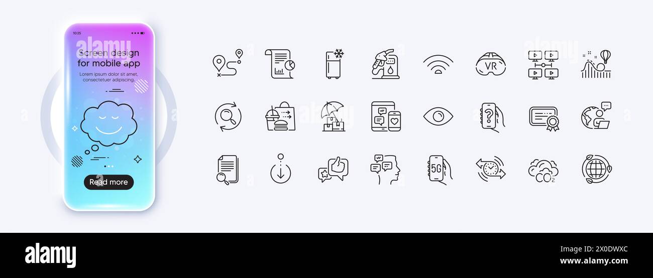 Outsource work, Roller coaster and Certificate line icons for web app. Pictogram icon Vector ...