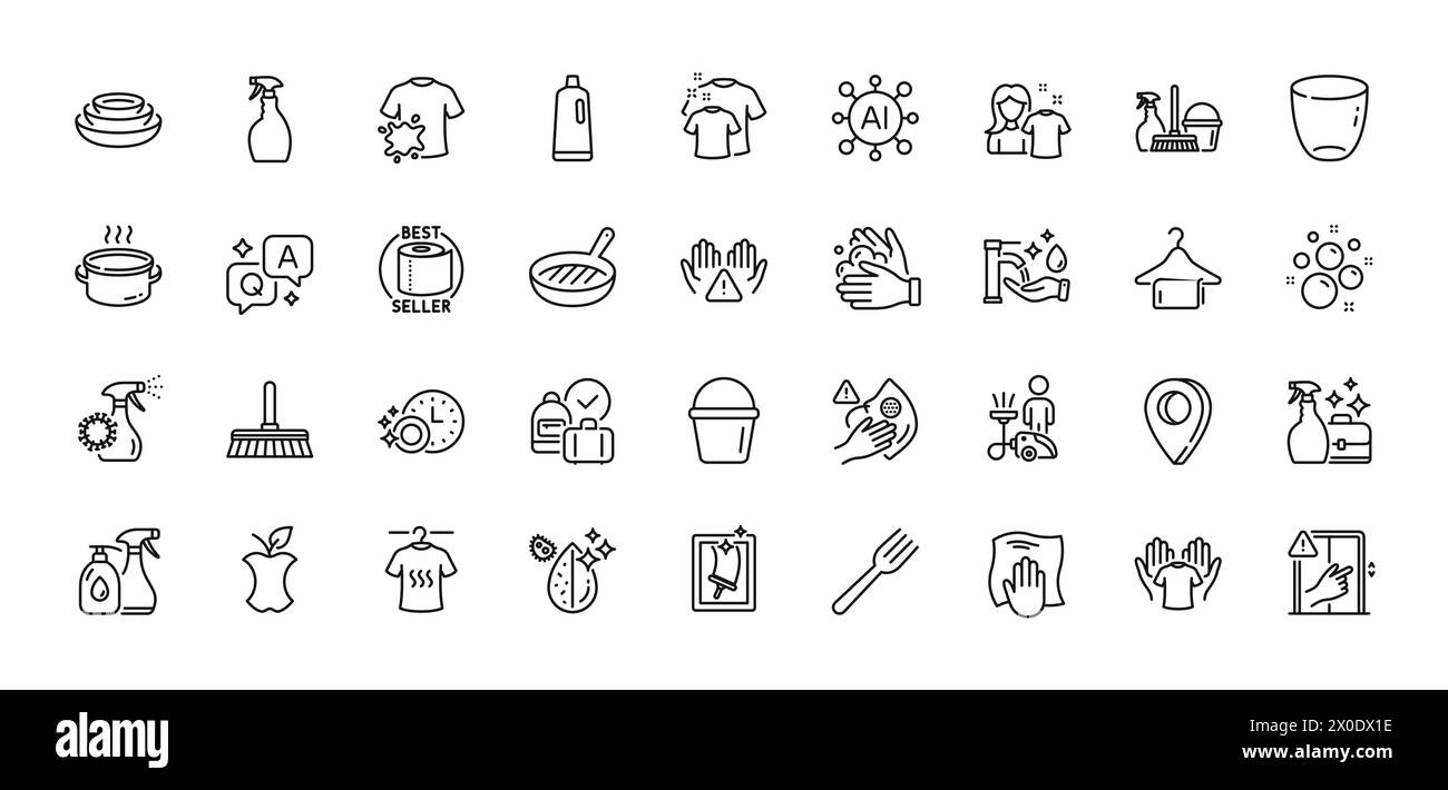 Clean hands, Glass and Dirty t-shirt line icons pack. For web app. Line ...