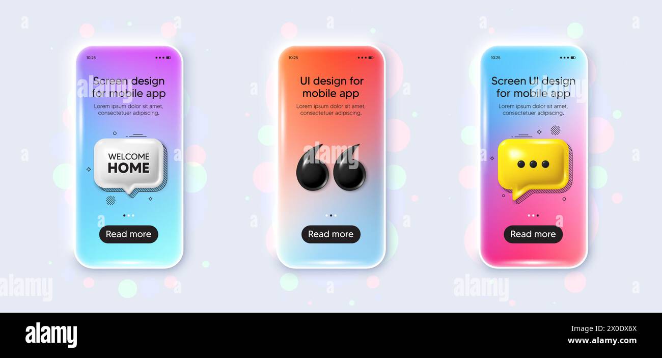 Welcome home tag. Home invitation offer. Phone 3d mockup gradient ...