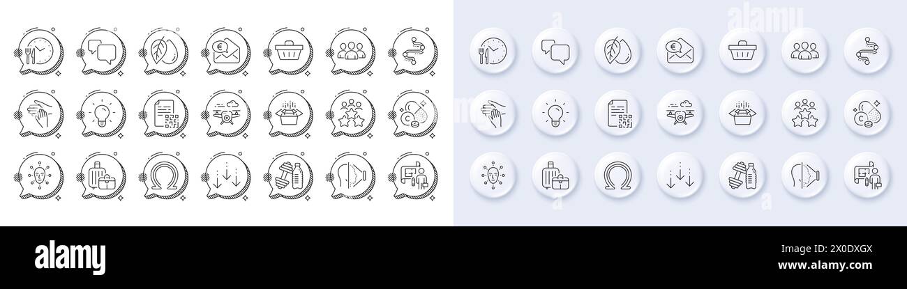 Qr code, Food time and Business meeting line icons. For web app, printing. Line icons. Vector ...