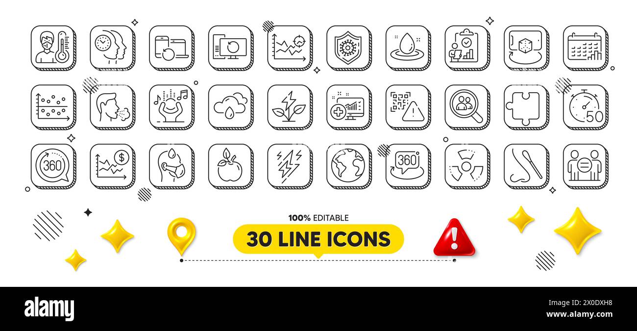 Fuel energy, 360 degrees and Eco food line icons pack. For web app. 3d ...