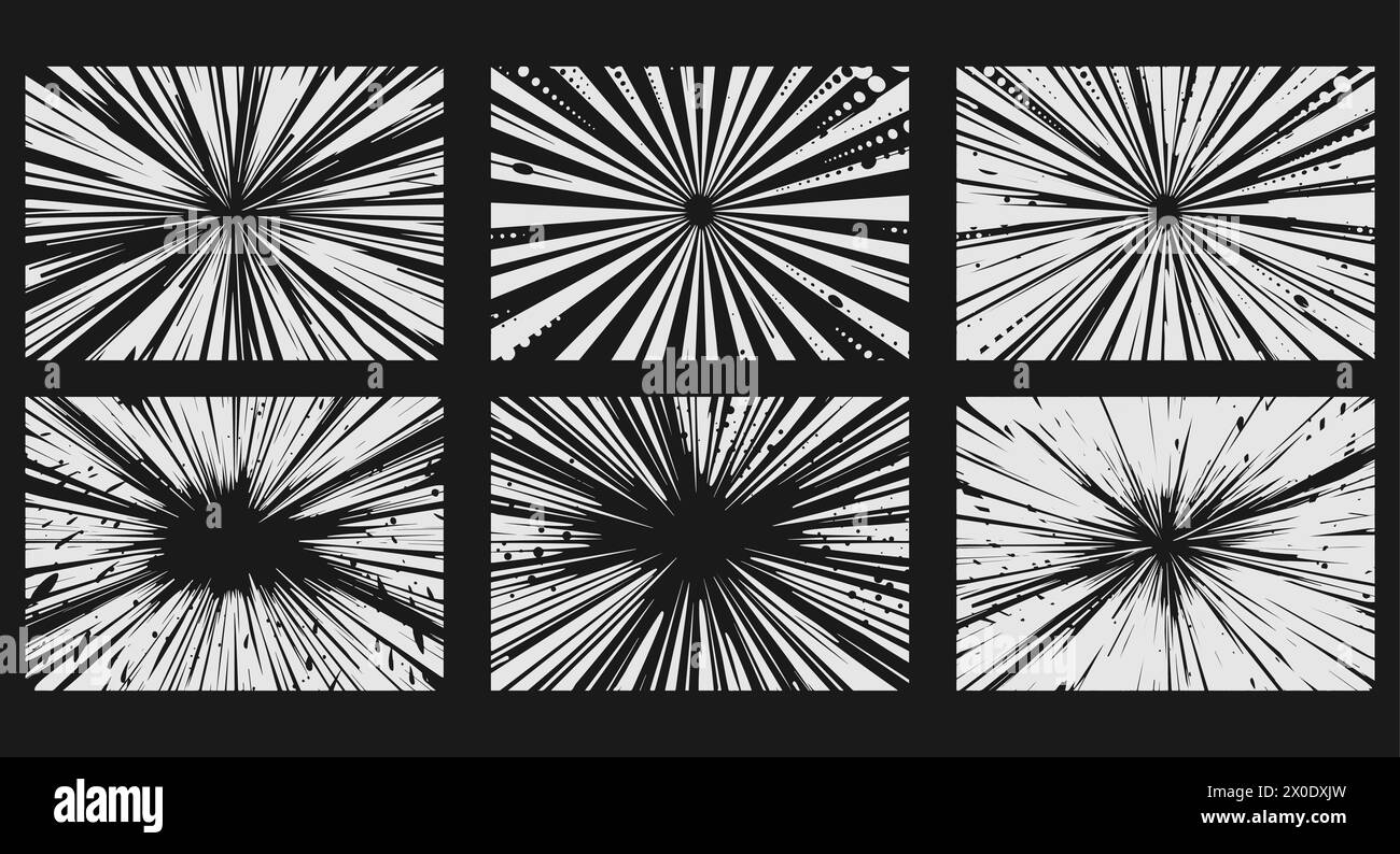 Comic strip black burst vector set illustration. Abstract cartoon ...