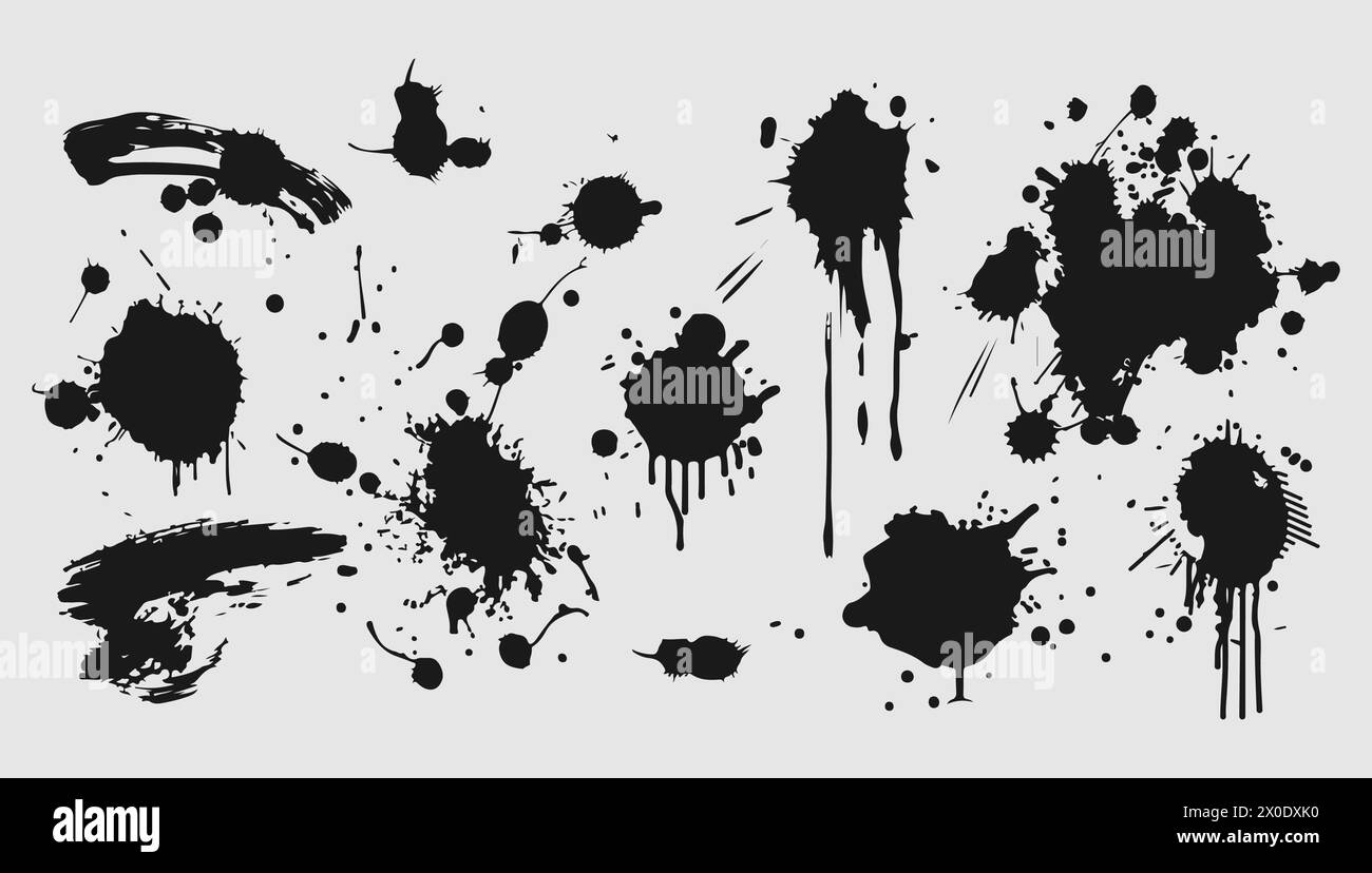 Various black vector platters set illustration. Spray liquid art shape ...