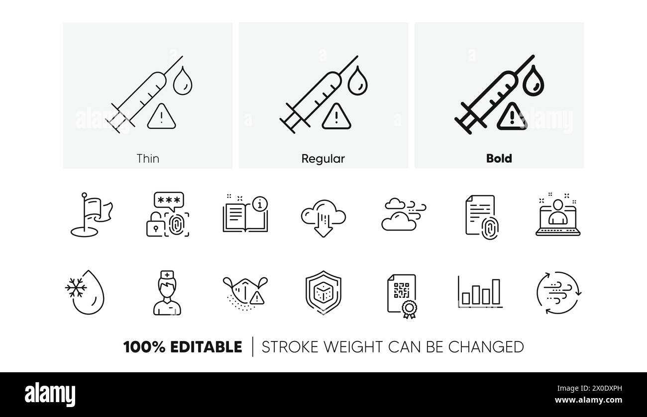 Report diagram, Windy weather and Dice line icons. For web app, printing. Line icons. Vector ...
