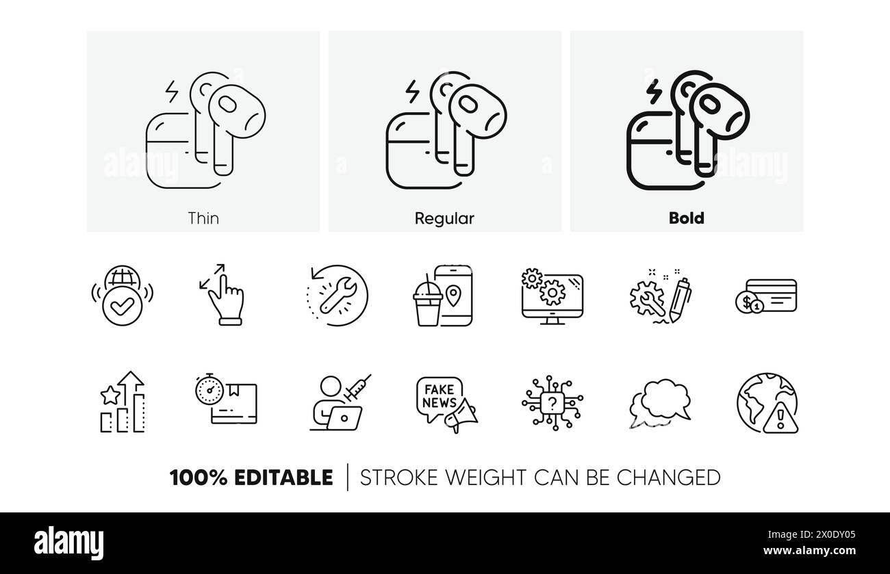 Touchscreen gesture, Engineering and Cardboard box line icons. For web app, printing. Line icons ...