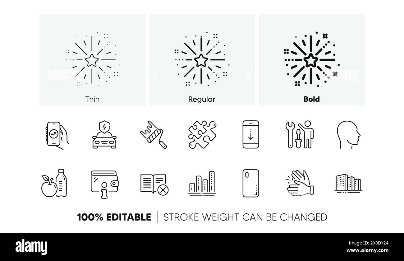 Healthy food, Wallet and Puzzle line icons. For web app, printing. Line icons. Vector Stock ...