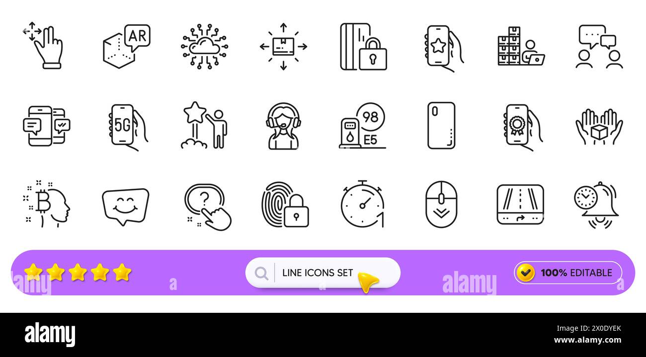 Lock, Support and Augmented reality line icons for web app. Pictogram icon. Line icons. Vector ...